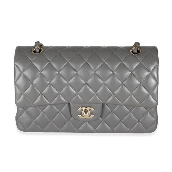 CHANEL | Bags | Chanel 22a Grey Quilted Lambskin Medium Classic Double ...